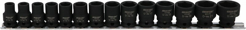 ●差込角(SQ)：3/8 ●ホルダー付き。 セット内容/付属品 インパクトソケット：8・9・10・11・12・13・14・15・16・17・18・19・21・22mm (22158・22159・22160・22161・22162・22163...