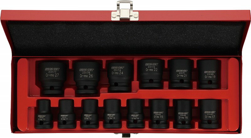 ●差込角(SQ)：1/2 ●ケースサイズ(mm)：52×420×57 ●ケース付き。 セット内容/付属品 インパクトソケット：10・11・12・13・14・15・16・17・19・21・22・24・26・27mm (23160・23161・...