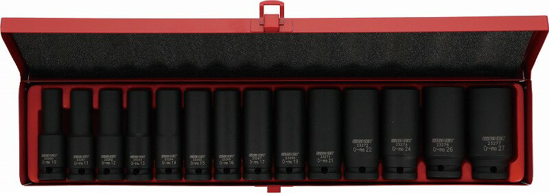 ●差込角(SQ)：1/2 ●ケース付き。 セット内容/付属品 ディープインパクトソケット：10・11・12・13・14・15・16・17・19・21・22・24・26・27mm (23260・23261・23262・23263・23264・...