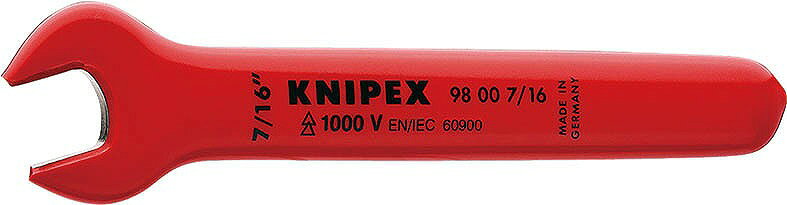 ●ハンドル仕様：1000V絶縁 ●ヘッドアングル(°)：15 ●ツール本体仕上げ：クロムメッキ ●対辺(S；inch)：7/16 ●最大長さ(I；mm)：120.7(4.3/4inch) ●最大ヘッド幅(b；mm)：30 ●最大ヘッド厚さ(...