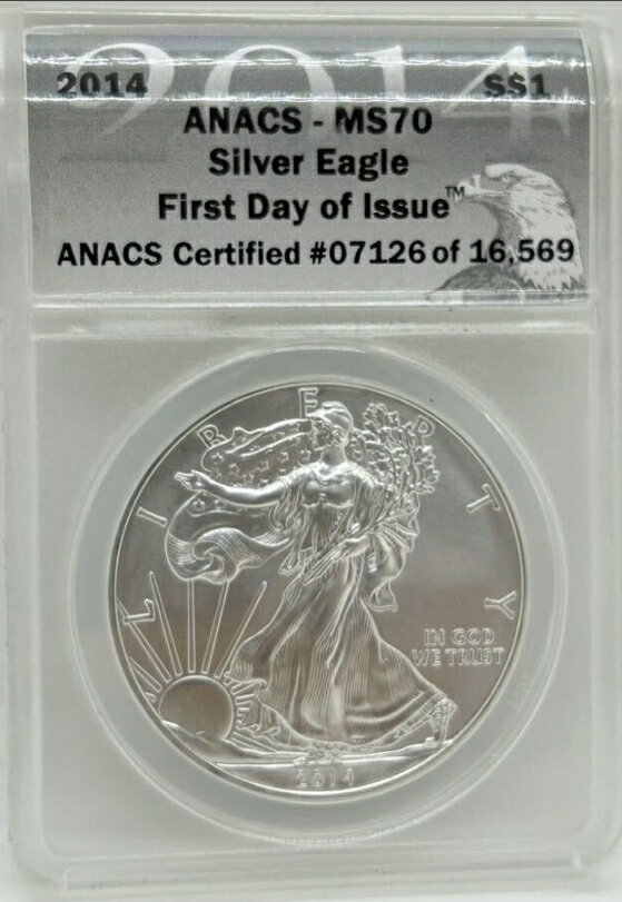 2014年 純銀コイン1オンス アメリカ イーグル銀貨 銀 銀貨 シルバーコイン 1オンス 純銀 品位99.9％ 31.1g シルバー ANACS MS70 最高鑑定 コインカプセル入り 本物保証 純銀1オンス コイン 銀1オンス シルバー...
