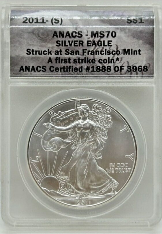2011年 純銀コイン1オンス アメリカ イーグル銀貨 銀 銀貨 シルバーコイン 1オンス 純銀 品位99.9％ 31.1g シルバー AVACS MS70 最高鑑定 コインカプセル入り 本物保証 純銀1オンス コイン 銀1オンス シルバー...