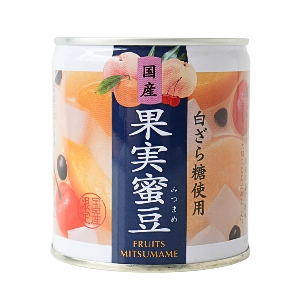 国産天草を使用した寒天と東北産の白桃・黄桃・さくらんぼ・国産みかんを詰めました。 白ざら糖を使用し果実の香り、美味しさが引き立ちます。 果実…25%以上、赤えんどう…5%以上 ■名称:フルーツみつ豆 ■原材料名:寒天（国内製造）、果実（もも...
