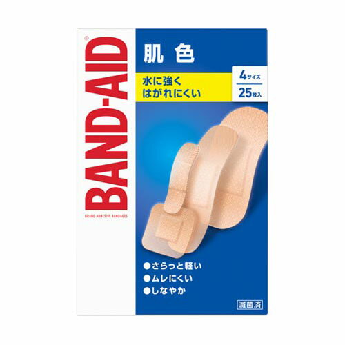 ●粘着力が強いので、水の中でもはがれにくい。●キズ口につきにくい特殊加工パッドで、はがす時に痛くありません。●しなやかで通気性の良い、目立たない肌色のテープです。●内容量：4サイズ(25枚入)。●製品サイズ：W63*D30*H95mm●重量...