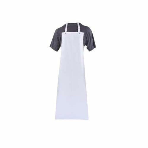 ●100％PVC製で防水性に優れた胸付きエプロンです。●全長120cm(ワンサイズ)でしっかりガード。●可調整肩ひも。●ポケット無し。●サイズ：120*90cm●材質：PVC●厚さ：0.3mm●色：白●内容量：1枚●事業者向け商品です。リニ...