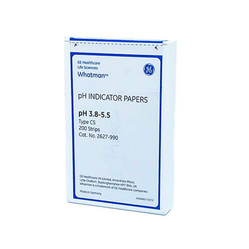 ●各ストリップ上には6色以上の異なった色素が施されており、それぞれの色に匹敵したpH値が記入されています(狭領域のものではpH0.2あるいは0.3刻みになっています)。●タイプ：CS●pH測定領域：3.8〜5.5●幅*長さ：11*100mm...
