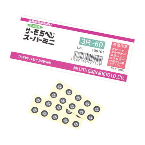 ●小さな部品の温度管理に便利です。●粘着性に優れ、測温部に貼るだけで使用できます。●屋内専用の3点表示超小型の丸型タイプ●変色精度：±2度●原色→変色：白→黒●サイズ：ベース部／直径6mm、示温エレメント／直径1mm*3個●温度組合せ：60...