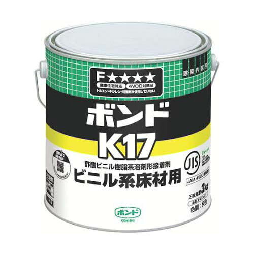●速乾タイプで初期粘着力が大きいのでタイルなどのおさまりが良いです。●ビニル系床タイル、木質フロア材の接着に。●色：灰色●容量(kg)：3.0●液状●材質／仕上：主成分：酢酸ビニル樹脂系●原産国：日本●コード番号：485-9774●事業者向...