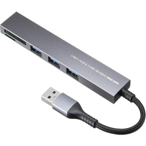 ●超スリムで持ち運びに便利なUSB 5Gbps 3ポートのUSBハブ（カードリーダー付き）です。●断線に強いメッシュケーブルタイプです。●高級感のあるアルミボディです。●スーパースピードモード（5Gbps・規格値）に対応しています。●コンパ...