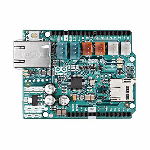 ●Arduino UnoやArduino Mega 2560にEthernet接続機能を追加するシールドです。MicroSDスロットも搭載しています。デジタルピンとアナログピン、I2Cピンに接続されたコネクタが実装されています。●Ether...