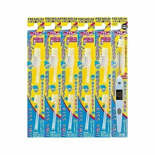 ●ブラシは3列植毛の子供用です●母親磨き〜7歳児位までを目安にお使いください●買い忘れがないようまとめ買いしやすいように、本体と替えブラシをセットした商品です●商品サイズ：幅／6.8cm、奥行／4.2cm、高さ／27.5cm●重量：110g...