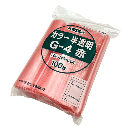 ●半透明ですので、中身の確認ができます。●用途に応じて色別に仕分けができ便利です。●材質：PE(ポリエチレン)●色：赤●幅*チャック下(mm)：140*200●入数：1袋(100枚入)●厚み：0.04mm●事業者向け商品です。リニューアルに...