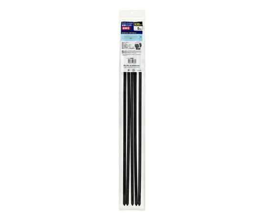 ●耐候性●紫外線に強く、屋外で使える●全長：530mm●幅：9mm●最大結束内径：140mm●引張強度：79.4kg●使用温度範囲：-40度〜+85度●材質：66ナイロン(紫外線遮蔽剤入)●5本入●カラー：ブラック●事業者向け商品です。リニ...