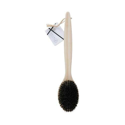 ●ソフトな馬毛を100％使用した天然素材のボディブラシです。●柄は水に強いヒノキを使用しています。●品質にこだわった商品で、安心の日本製です。●手の届きにくい背中もラクに洗うことが出来ます。●日本製です。●商品サイズ：約幅35×奥行7.5×...