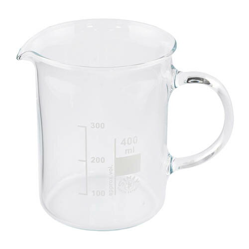 ●持ち手が付いているので便利です。●表面には大きな書き込みエリアと、読み取りやすい目盛が印字されています。●壁の厚みが均一で、熱を伴う作業に適しています。●容量(mL)：400●目盛：100mL〜300mL(100mL刻み)●サイズ(mm)...