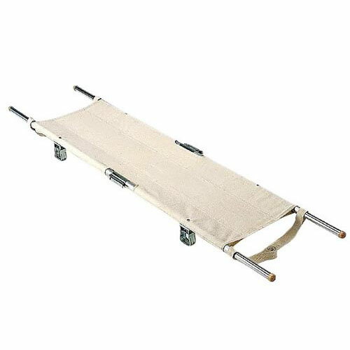 ●4つに折りたためるので、コンパクトです。●幅*長さ(mm)：580(金具含む)*1790〜2270●重量(kg)：7.5●材質：床部／帆布●四ツ折時サイズ：280*920*175mm●肩吊ひも付き●耐荷重：約100kg●本体に患者固定ベル...