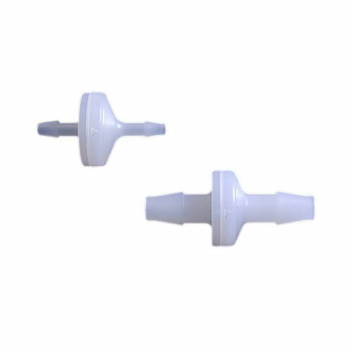 ●ダイヤフラム弁を内蔵した軟質チューブ用逆流防止コネクターです。●材質：ボディ/PVDF、弁/バイトン●適用チューブ内径：シリコンチューブ4、5mm、3/16”●サイズ：19×43mmL●使用温度：-40〜+126℃●耐圧：1000kPa●...