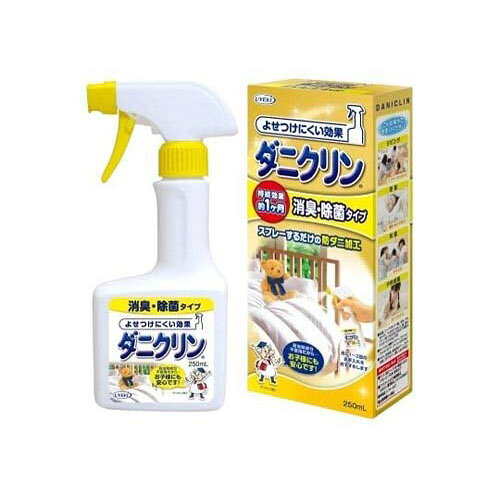 ●スプレーするだけで防ダニ加工できます。●ダニをよせつけにくい効果は、約1ヶ月持続します。●肌への刺激が少なく、スプレーしたところに口が触れても人体に影響はありません。●入数：250mL／個●仕様：本体●主成分：脂肪族系カルボン酸エステル・...