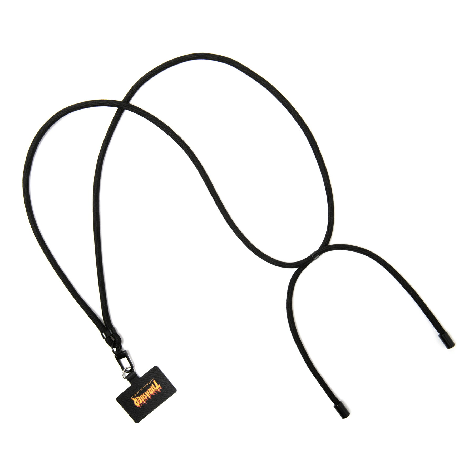 【スケーター雑誌「THRASHER MAGAZINE」がルーツ】THRASHERブランドの最もアイコニックなブランドロゴが描かれたタグをスマホケースに挟むだけで簡単にショルダーストラップが装着可能です。ストラップの長さ調節（周囲72cm～1...