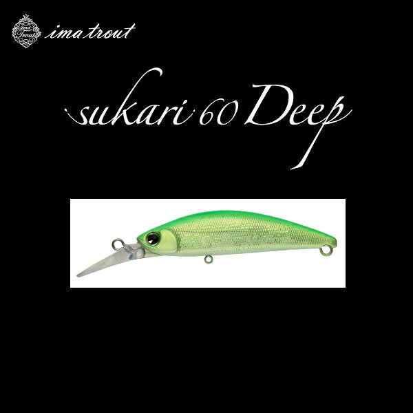 ima sukari 60 deep ボトムレンジ攻略型ダイビングミノー 巻いて潜らせるのでは無い。 沈めて浮かせないためのダイビングリップとヘビーウエイトの組み合わせ。 先見のコンセプトを裏付ける様に数々の大物実績が証明してきた唯一無二の...