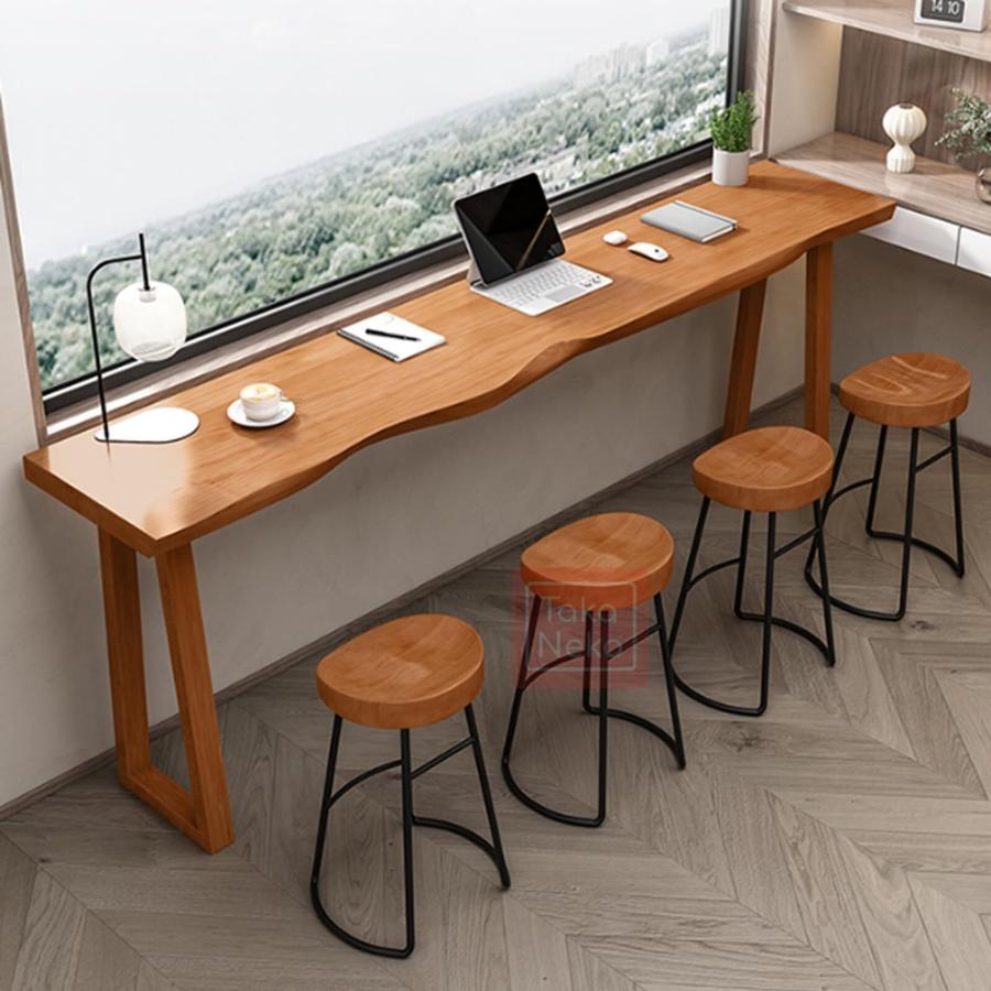 耐久性のある無垢材構造：このハイテーブル カウンターテーブルは高品質な無垢材で作られており、比類のない耐久性と強度を備えており、住宅や商業用途に最適です。バーテーブル ベランダテーブルの厚みのあるテーブルトップは、反りや摩耗を防ぎ、長年にわ...