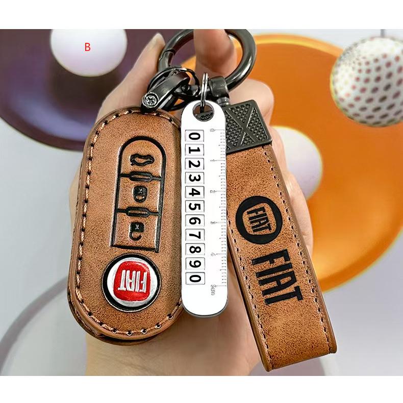 キーケース FIAT 500 レザー ストラップ付き レッド ブラウン イタリア国旗 3ボタン お洒落！適合車種：FIAT 500 500C 500L 500X Brava Ducato Fiorino Panda Stilo内容：1個