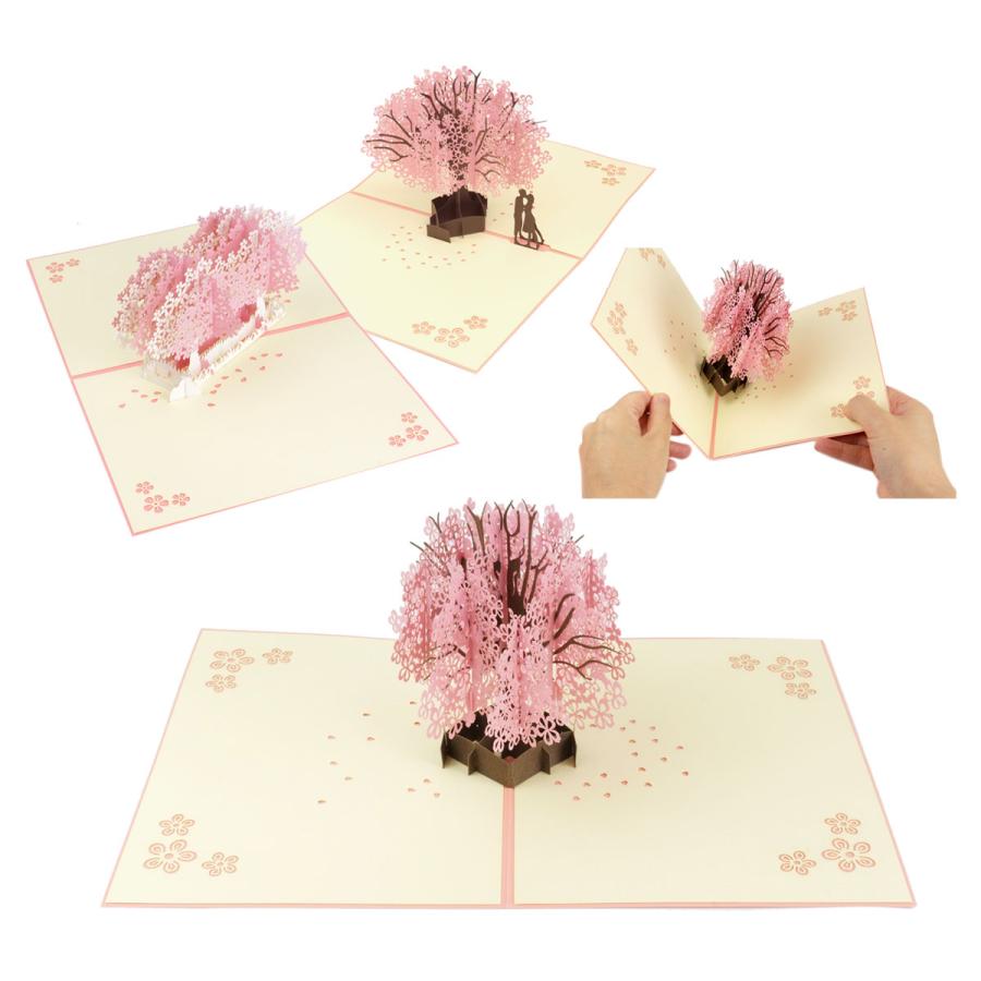 贈って楽しい、もらって嬉しい花びらが舞う桜の木が飛び出る美しい桜の木のメッセージカード。3Dで桜が美しく表現されています。カード内側のスペースにメッセージを書いて、楽しいカードで印象的に演出しましょう♪思わず飾りたくなるおしゃれな立体式のカ...