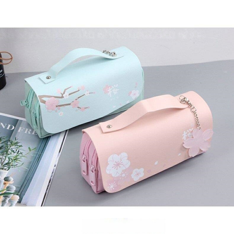 手提げ桜筆箱材料:PU+オックスフォード手提げ桜筆箱材料:PU+オックスフォードペンケース おしゃれ 筆箱 PU 手提 バッグ メンズバッグ トートバッグ 新作 グリーン ピンク パープル ブルー