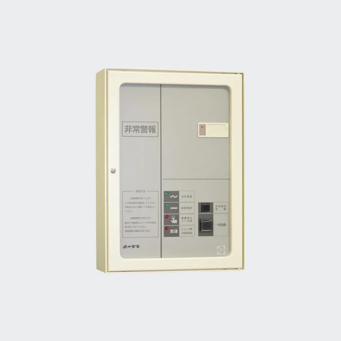 商品詳細 品番 BAE-ABW01-09 名称 非常警報設備操作部 トランス容量 60VA 蓄電池容量 0.9Ah 音響装置用電流容量 160mA 表示灯用電流容量 336mA 最大接続個数(個) 音響装置 (10mA使用時)：15個 (8...
