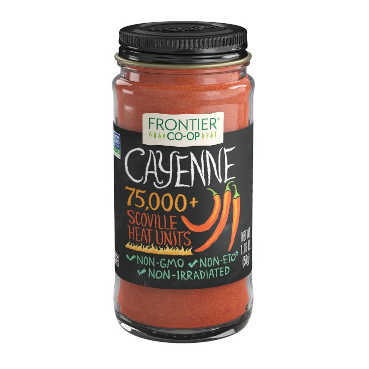 Frontier Co-opの挽きカイエンペッパー（Capsicum annuum）は、料理の辛さを格段に引き立てます。中強火のカイエンペッパーで。コーシャ認証を受けており、放射線照射はされていません。