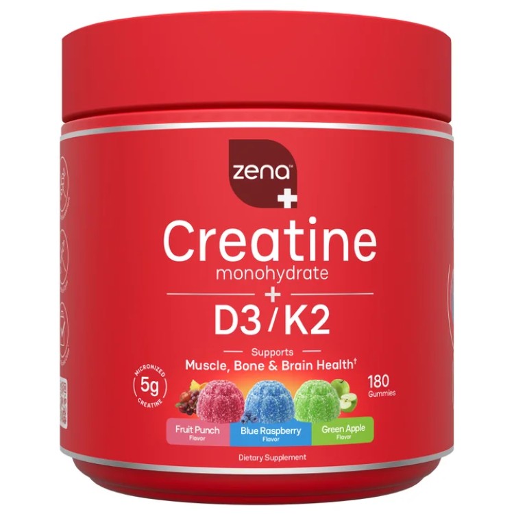 ゼナ クレアチングミ＋D3/K2 バラエティパックは、クレアチンモノハイドレートにビタミンD3、ビタミンK2を組み合わせたグミタイプのサプリメントです。ブルーラズベリー、グリーンアップル、フルーツパンチの3種類のフレーバー入りで、毎日の栄養...