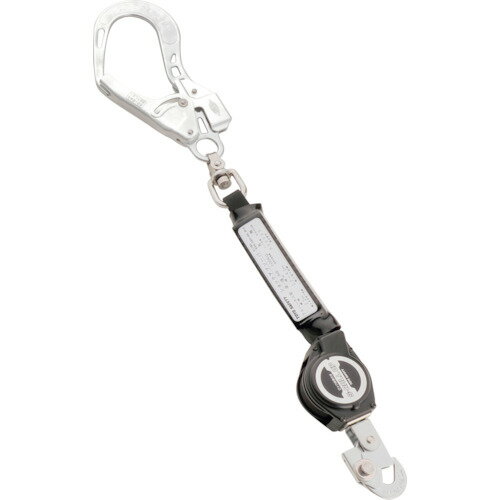●厚生労働省「墜落制止用器具の規格」適合品●巻取式(ロック装置付き)●ショックアブソーバ：第一種●使用可能質量：100kg●ランヤード長さ：1500mm●軽量穴あきフックを採用しています。●ロック装置付きの巻取式を採用しています。●墜落制止...