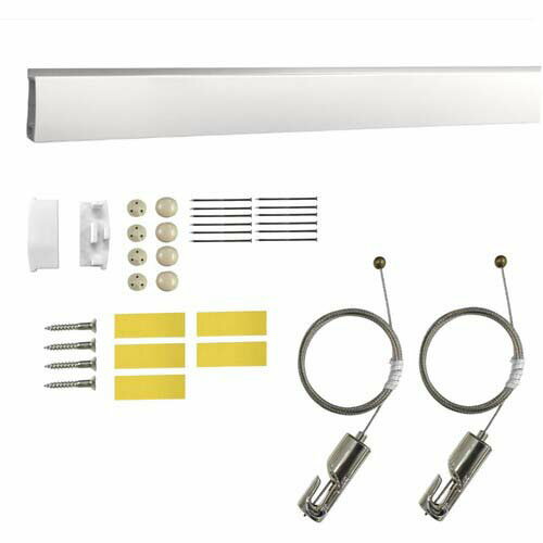 ●石膏ボード専用レールBセット ボール式ミニワイヤー自在●安全荷重：5kg●ネジの効かない石こうボード壁に下地不要で固定できるピクチャーレールです。●取付跡が目立たない石こう釘を使用しており壁へのダメージも最小限です。●レールサン専用のワイ...