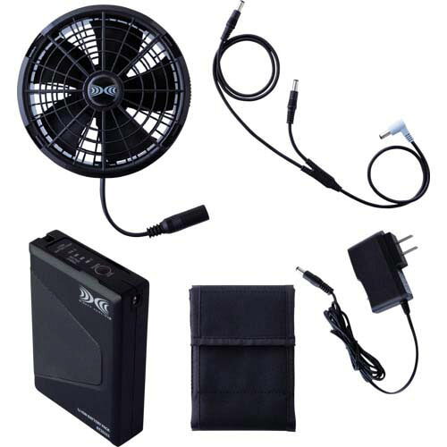 ●最大電圧：25V●4段階切り替え可能●25Vバッテリーと最大風量103L／秒対応ファンのセットです。●上蓋とハネが水洗いできるカラーファンとのセット品です。●ウェアの型番やサイズによって同梱のケーブルが対応していない場合もあるため、ロング...