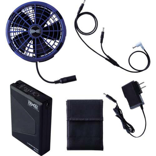 ●最大電圧：25V●4段階切り替え可能●25Vバッテリーと最大風量103L／秒対応ファンのセットです。●上蓋とハネが水洗いできるカラーファンとのセット品です。●ウェアの型番やサイズによって同梱のケーブルが対応していない場合もあるため、ロング...