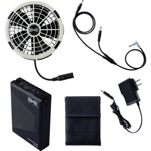 ●最大電圧：25V●4段階切り替え可能●25Vバッテリーと最大風量103L／秒対応ファンのセットです。●上蓋とハネが水洗いできるカラーファンとのセット品です。●ウェアの型番やサイズによって同梱のケーブルが対応していない場合もあるため、ロング...