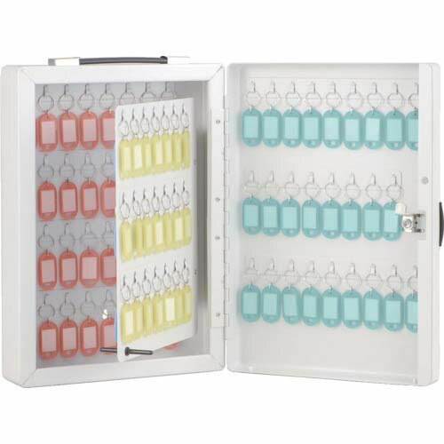 ●施錠方式：シリンダー錠●キーリングで取り付けるタイプなので、専用ホルダーがなくても使用できます。●色分類できるキーホルダーが便利です。●キーホルダーの中には、書き込み可能な見出し用紙が付いています。●100個収容タイプのキーボックスです。...