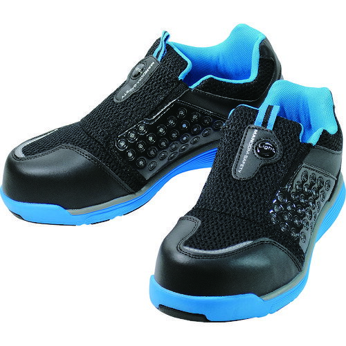 ●超軽量プロスニーカーです。●樹脂製のシングルメッシュを採用しダイレクトに靴内の空気循環を促します。●かかと接地から蹴りだしまで歩行時に重心が移動するライン上にラバーを接地し、耐久性と安全性を保持しつつ軽量化を実現しました。●油の付着した床...