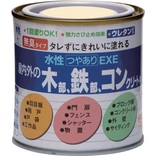 ●塗布面積：1〜2[[M2]]●タレずに塗れる、1回塗りの水性ツヤあり塗料です。●イヤな臭いのない無臭タイプの塗料です。●乾きが早く、乾くと日光や雨に強い塗膜となります。●屋内外の鉄部・木部・コンクリートなど、広い用途に使えます。●床面には...