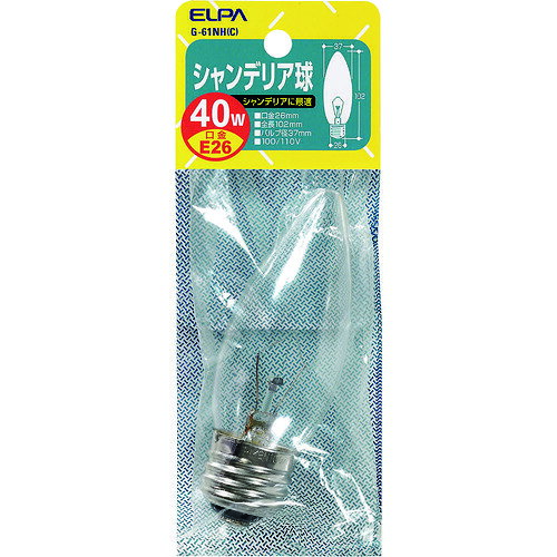 ●定格：電圧100／110V・消費電力40W・寿命：約1●本体サイズ(mm)：バルブ径：37●入数：1個●シャンデリアなどの装飾照明に適しています。●ガラス球の形状がローソクの炎形の電球です。●シャンデリア器具にはもちろん、電球の形やフィラ...