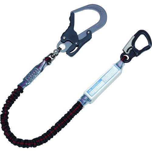 ●厚生労働省「墜落制止用器具の規格」適合品●JIS T8165：2018 墜落制止用器具 適合●一本吊り専用●ランヤード種別：タイプ1●第1種ショックアブソーバ付き伸縮式じゃばらランヤードです。●構造物側に剣アルミフック自在環付きを採用して...