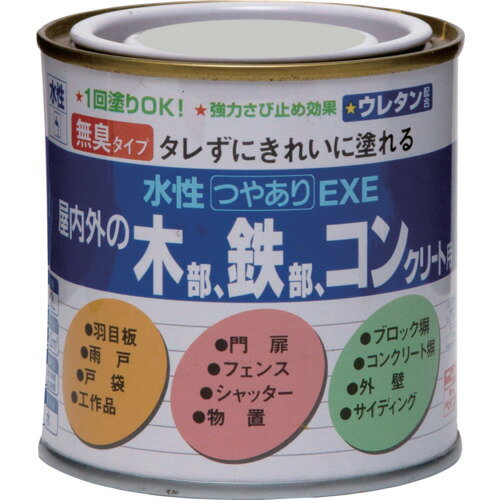 ●塗布面積：1〜2[[M2]]●タレずに塗れる、1回塗りの水性ツヤあり塗料です。●イヤな臭いのない無臭タイプの塗料です。●乾きが早く、乾くと日光や雨に強い塗膜となります。●屋内外の鉄部・木部・コンクリートなど、広い用途に使えます。●床面には...