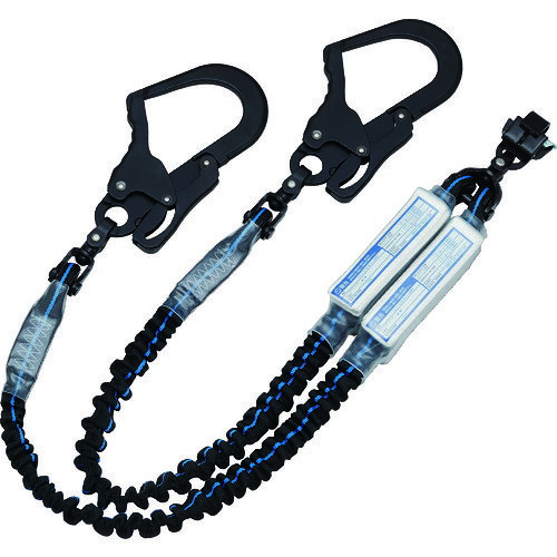 ●厚生労働省「墜落制止用器具の規格」適合品●JIS T8165：2018 墜落制止用器具 適合●一本吊り専用●ランヤード種別：タイプ1●第1種ショックアブソーバ付き2丁掛け伸縮式じゃばらランヤードです。●構造物側に剣総アルミフック自在環付き...