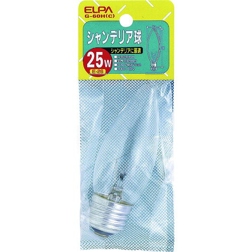 ●定格：電圧100／110V●消費電力25W●寿命：約1年●本体サイズ：バルブ径：37mm●入数：1個●シャンデリアなどの装飾照明に適しています。●ガラス球の形状がローソクの炎形の電球でシャンデリア器具にはもちろん、電球の形やフィラメントの...