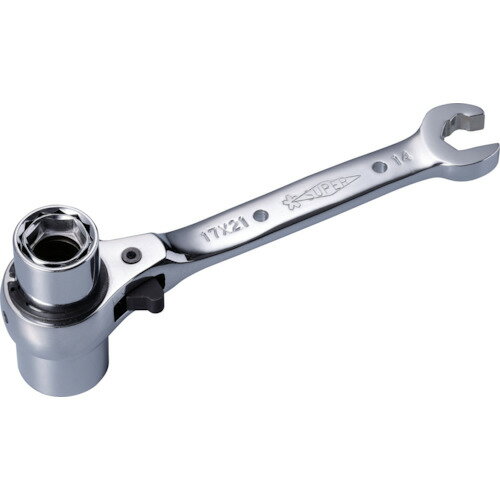 ●呼びサイズ：17・19・21・24●正逆は切り替え爪式です。●1丁で5サイズのボルト・ナットの締め付けが可能です。●配管バンド、各種ラックの締め付けに最適です。●安全ロープ取り付け穴を2ヵ所設けています。●スパナ部(14mm)もラチェット...