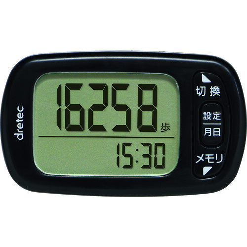 ●電源(V)：リチウム電池 CR2032*1個●検出方法：3D加速度センサー式●表示方法：液晶デジタル5桁●オートパワーオフ：約1分●引き出し式電池蓋●バッグやポケットなど場所を選ばずカウントします。●30日分のデータを記憶し、履歴を表示し...