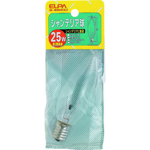 ●電圧100／110V●消費電力25W●寿命：約1500時間●全長：95mm●バルブ径：32mm●口金：E17●入数：1個●カラー：クリア●ガラス球の形状がローソクの炎形の電球です。リニューアルに伴い、パッケージ・内容等予告なく変更する場合...