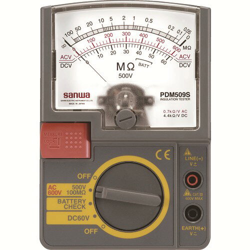 ●安全規格：IEC61010.CAT.[[R3]]600V●内蔵電池容量測定が可能●小型単レンジ式アナログ絶縁抵抗計です。●交流電圧：600V・直流電圧：60Vの測定も可能です。●内蔵電池容量が測定できるインナーバッテリーチェック機能搭載で...
