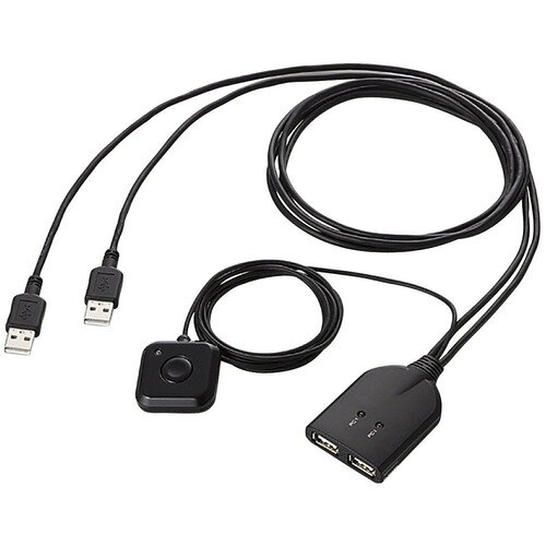 ●エレコム　USB対応ケーブル一体型キーボード・マウス用パソコン切替器ブラック●2台のパソコンで、1セットのキーボード・マウスなどのUSB機器を共有できるキーボード・マウス用パソコン切替器です。 ●パソコン側への接続もUSB接続なので、PS...