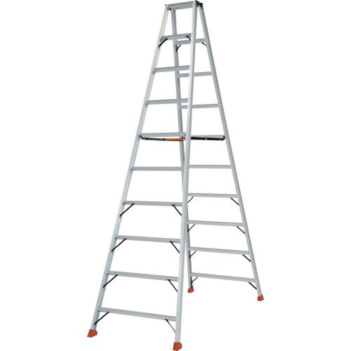 ●Aマーク認定品●支柱幅(mm)：48.6●ステップ数(天板除く)：9●最大使用荷重130kg、丈夫な商品です。●滑り止めキャップに燃焼時に有害ガスを発生しない脱塩ビ・エラストマーを採用しています。●内側のバーを持ち上げるだけで折りたためま...